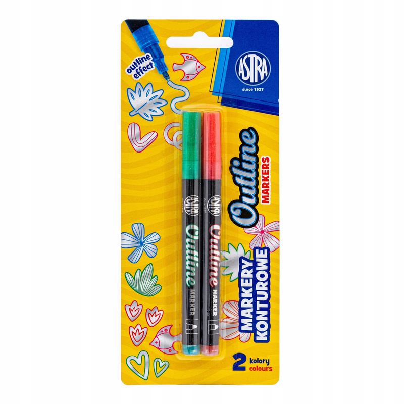 Astra Markery pisaki metaliczne konturowe srebrne z otoczką 2 kolory ...